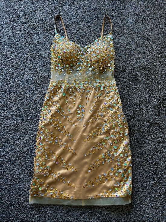 Dresses | Gold Embellished Spaghettistrap Cocktail Dress | Poshmark